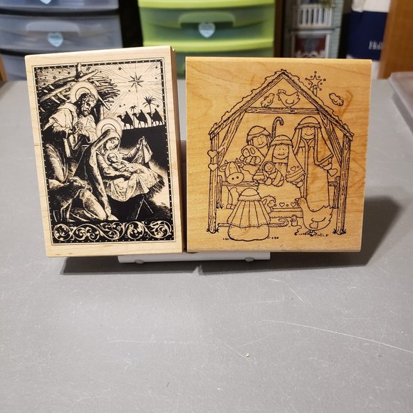 Inkadinkadoo | Office | Two Wood Mount Rubber Stamps Nativity Scene ...